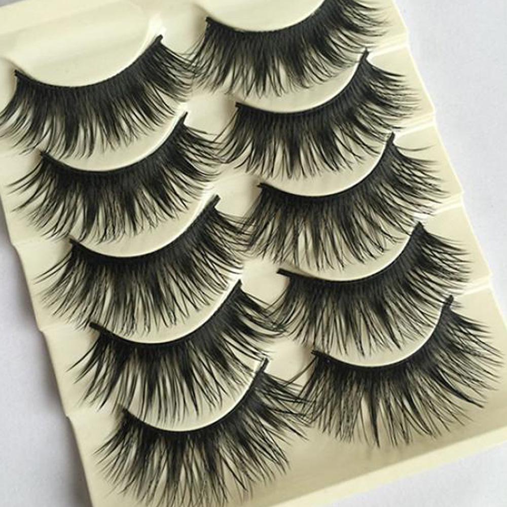 Buy 5 Pairs Natural Long Fake Eye Lashes Thick False Eyelashes Black ...