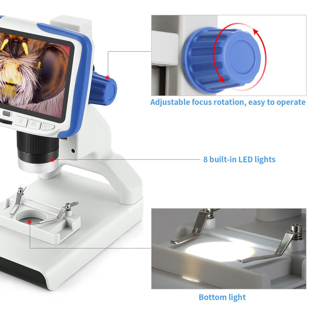 Children Digital LCD Microscope Portable 200X Magnification 5in LCD ...