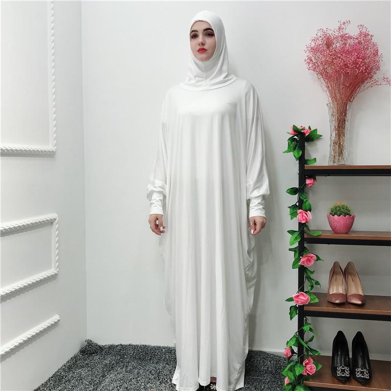 Buy Women Muslim Dresses Solid Color Headgear Mosque Bat Sleeve Robes ...