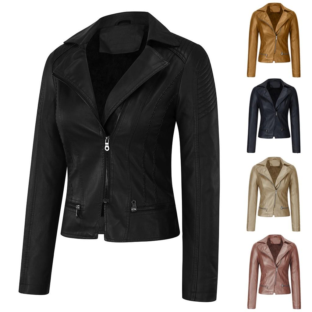 Buy [LV] Women Fashion Short Coat Faux Leather Jacket Zipper Overcoat ...