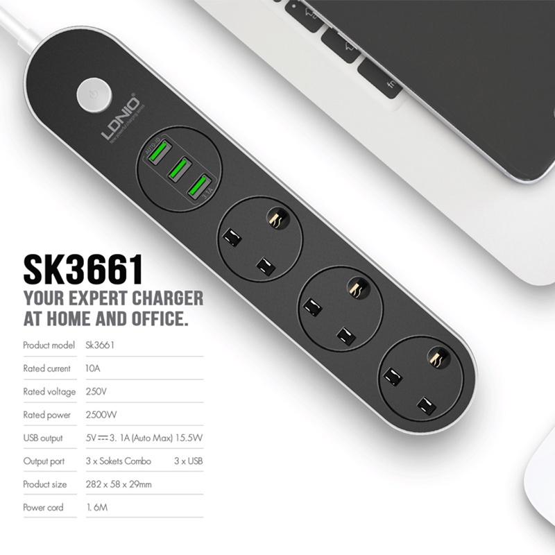 Buy 3 USB Ports Power Sock 3.1A 100V%7E250V UK Type Outlets Charging ...