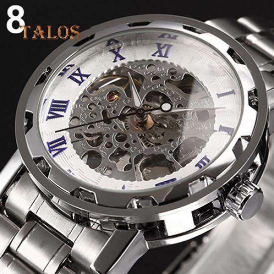 Buy Men Skeleton Roman Numerals Hollow Dial Stainless Steel Band ...