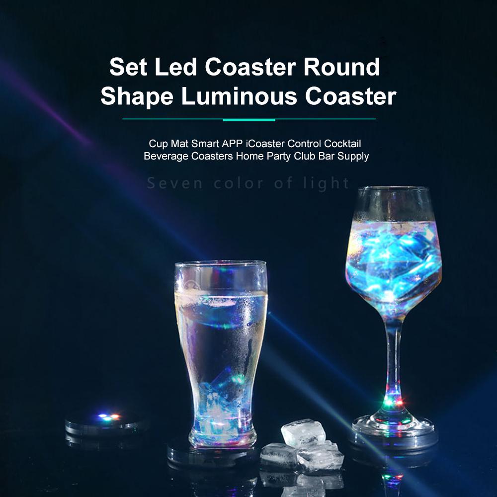 Buy 4PCSSet Led Coaster Round Shape Luminous Coaster Cup Mat Smart APP ...