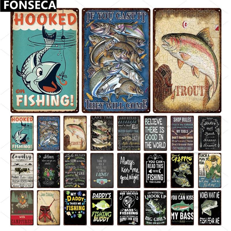 Fishing Rules Metal Tin Sign Fishing Sign Vintage Metal Plate For Wall ...