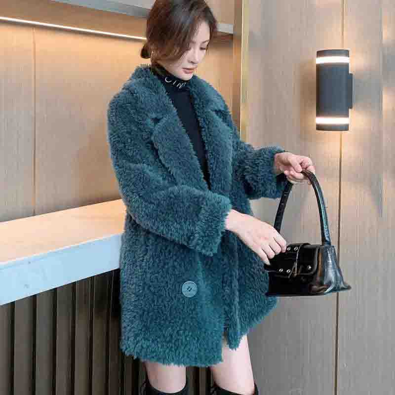 Buy Granule Sheep Shearing Coat Women's Mid-length Winter Haining Lamb ...