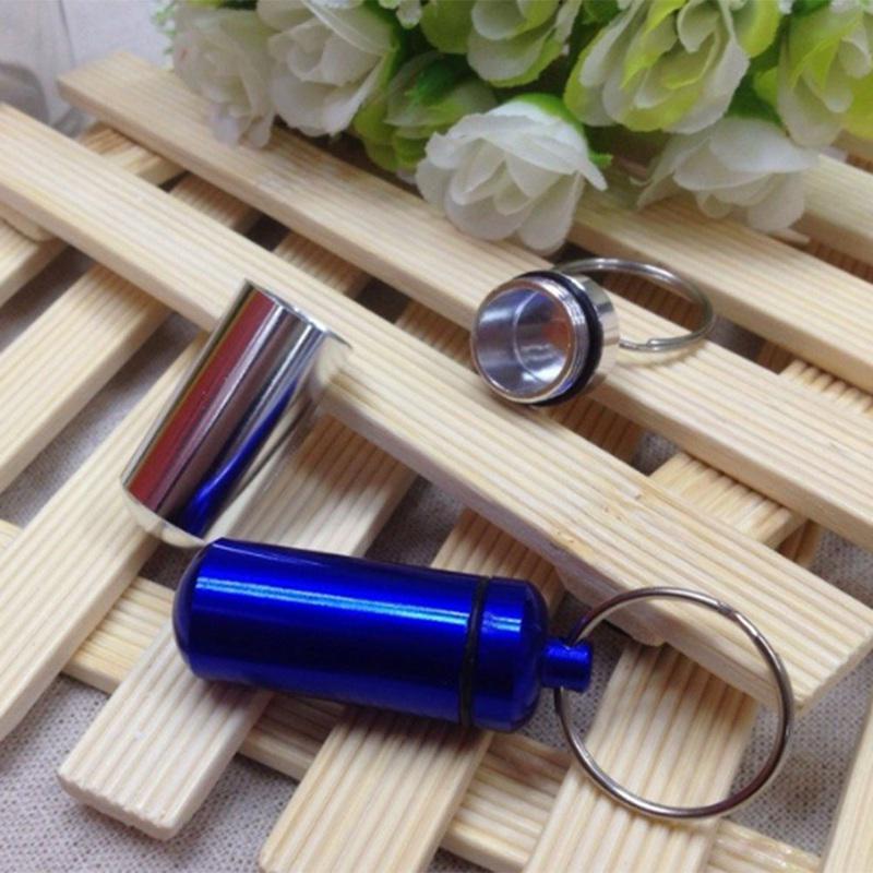 1pcs 4.8*1.4cm Waterproof Pill Box Key Chain Aluminum Case Bottle Pills ...
