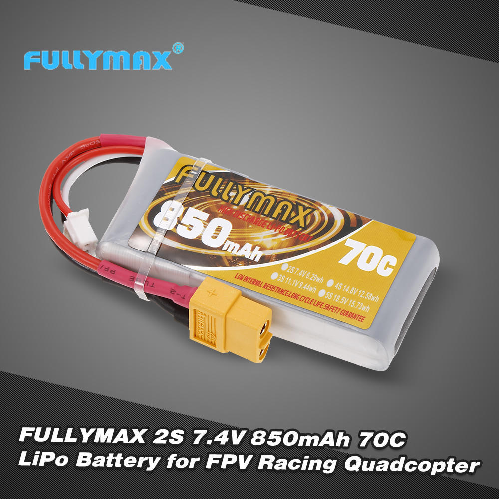 Fullymax 2s 7.4v 850mah 70c High Rate Xt60 Plug Lipo Battery For 130 ...