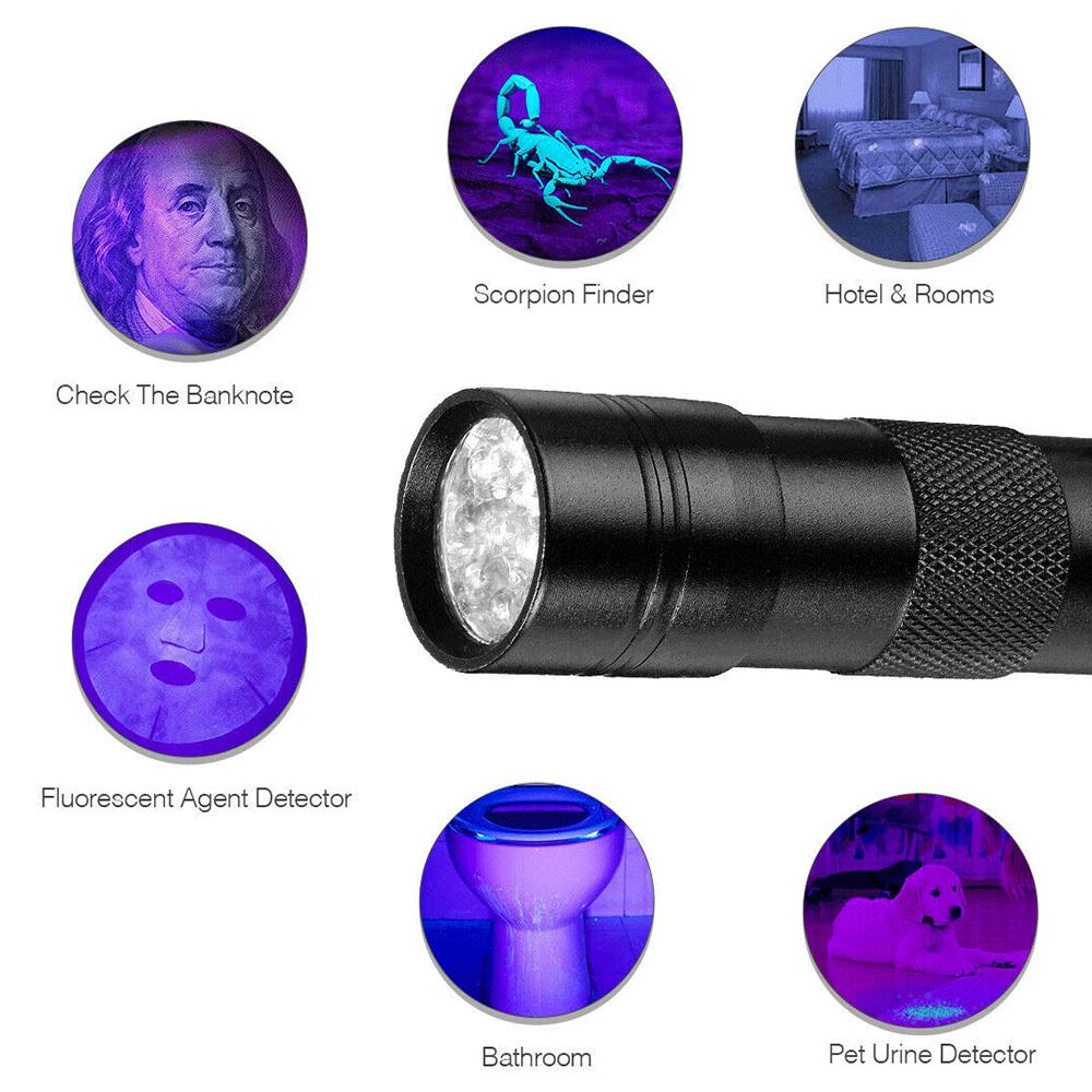 Dagu 2pcs UV Ultra Violet 12 LED Flashlight Mini Aluminum Torch Black ...