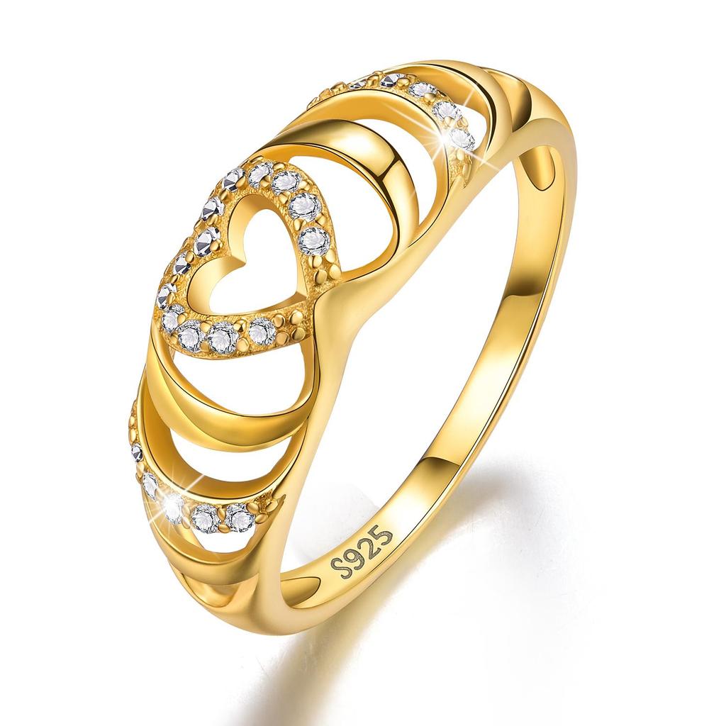Romantische 18K Gold Zirkon Liebe Herz Ringe für Frauen 925 Sterling ...