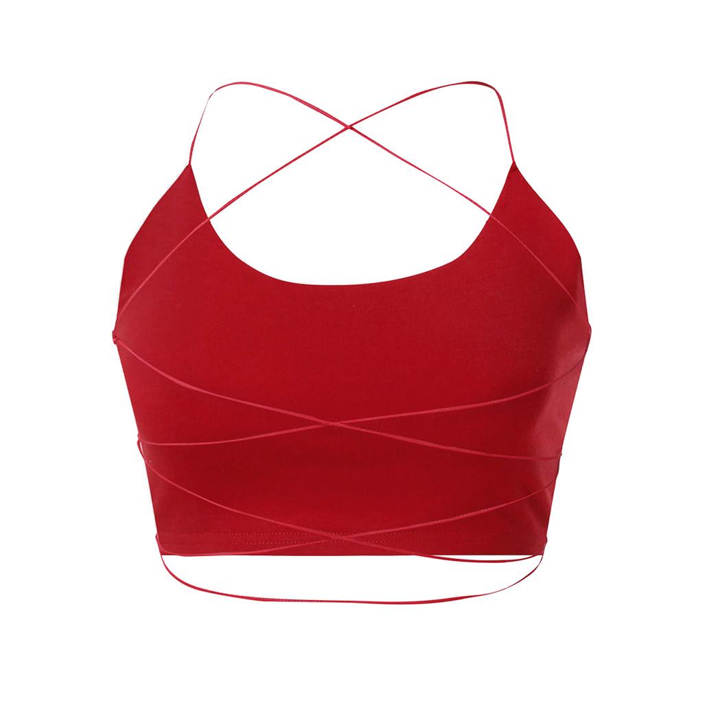 Buy Women Solid Overlap Cross Sling Crop Tank Top Vest at affordable ...