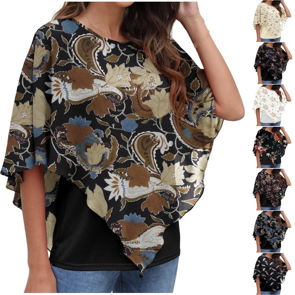 Buy Women Shirts Print Tank Tops With Chiffon Short Sleeve Flowing ...