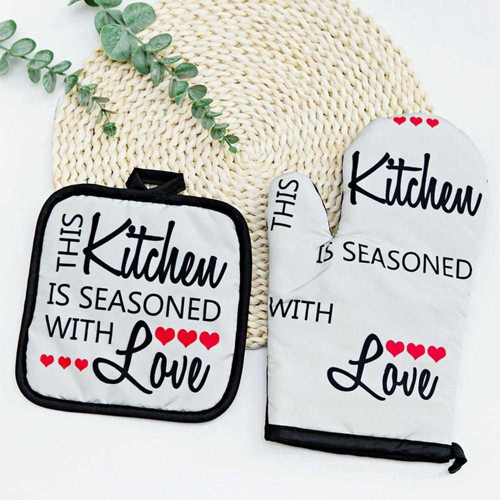 Cheap Valentine Day Polyester Oven Mitts Kitchen Non-slip Cooking ...