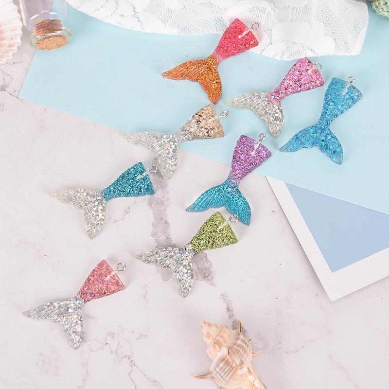 Buy 10Pcs Mixed Glitter Mermaid Fish Tail Resin Charm Pendant Fit ...