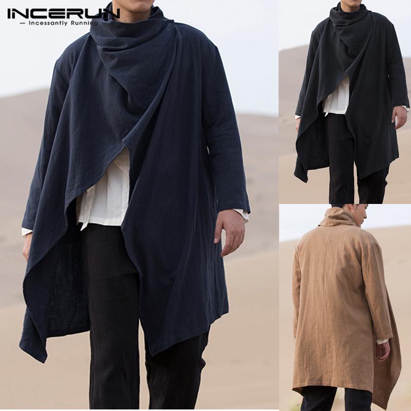 INCERUN Spring Fashion Men's Long Sleeve Irregular Shirt Cotton Poncho ...