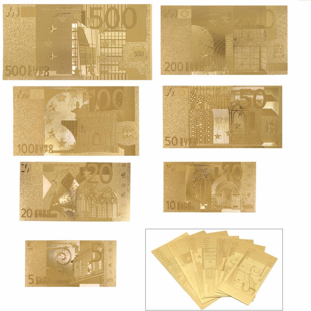 7Pcs 24K Golden Foil Euro Banknotes Paper Money Currency Commemorative ...
