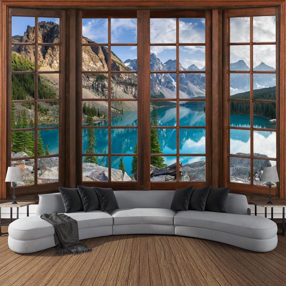 Pencere Manzara Dekoratif Goblen Hippi Duvar Dekoru Goblen Yatak Odası ...