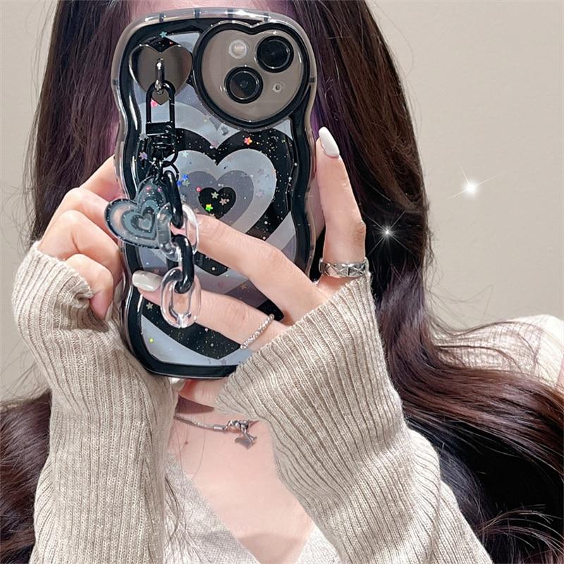 Buy Korean Cute Epoxy Glitter 3D Love Heart Pendant Phone Case For iPhone 14 Plus 13 12 11 Pro ...
