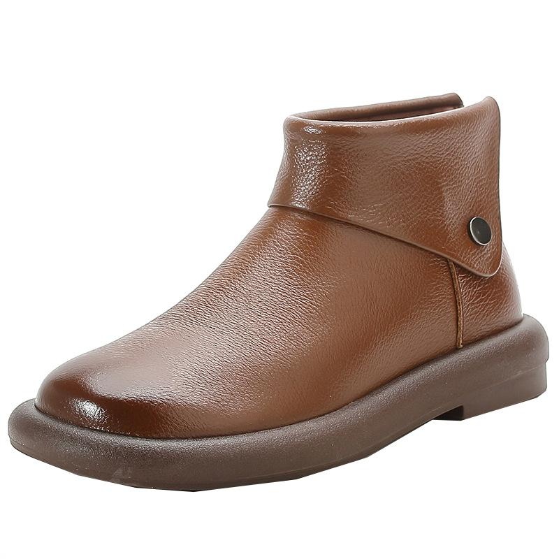 First layer cowhide winter platform booties with fleece women's boots ...