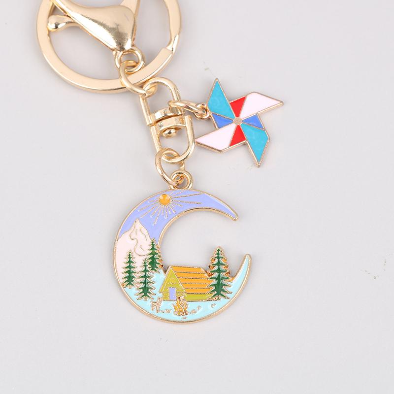 Alloy Holiday Wind Moon House Keychain Creative Sun Windmill Snow ...
