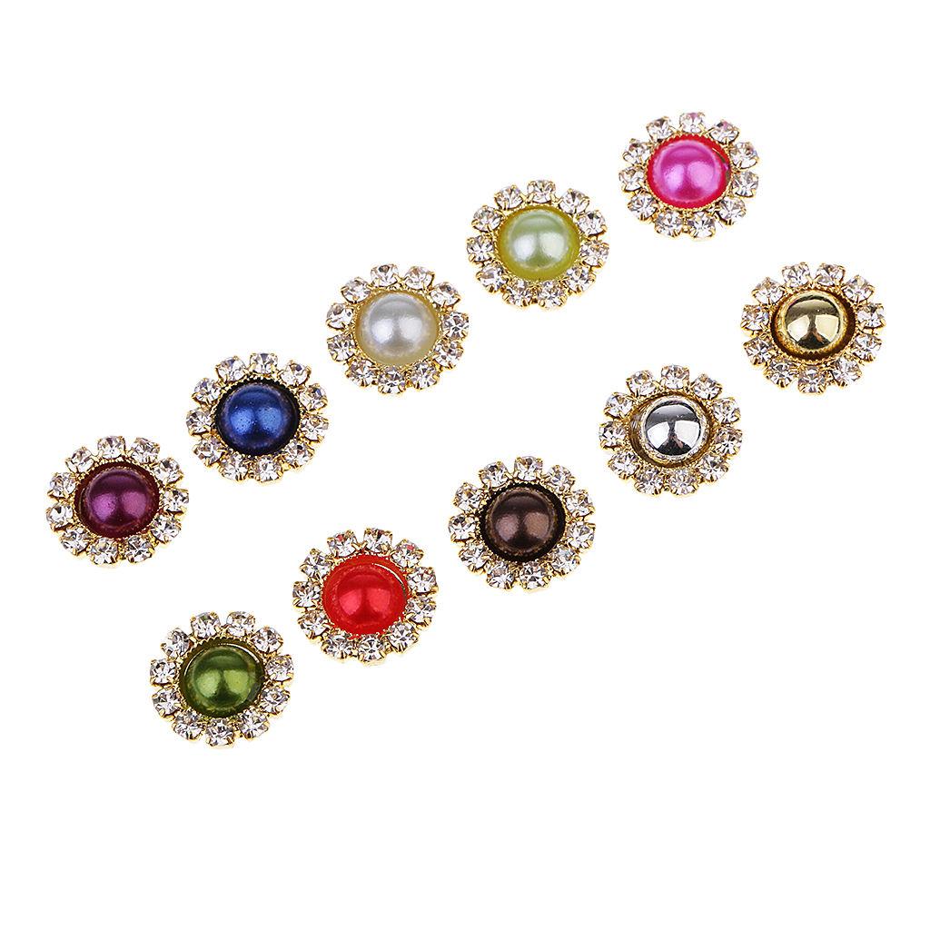 Buy 10 Pieces Round Pearl Rhinestone Buttons Embellishments 10mm ...