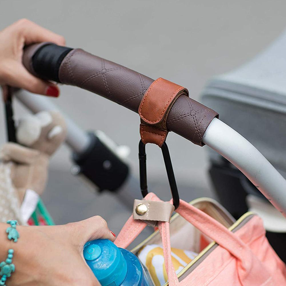 Stroller Buggy Hook PU Leather Strap Alloy Carabiner Clip For Package 7 ...