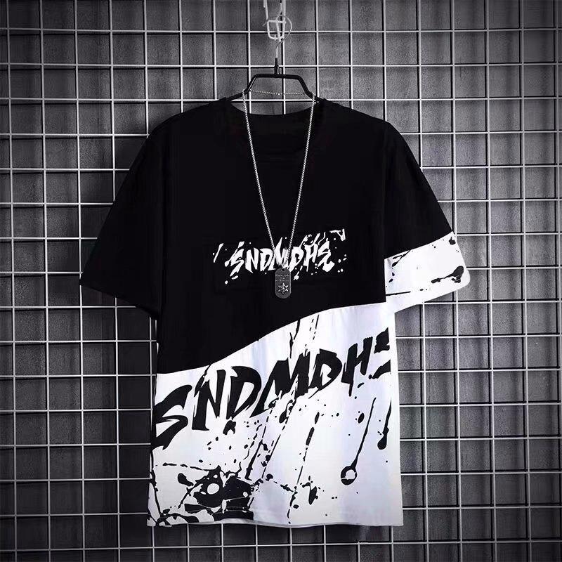 Buy Summer Short-sleeved T-shirt Men's Splash Ink Print Top Loose ...