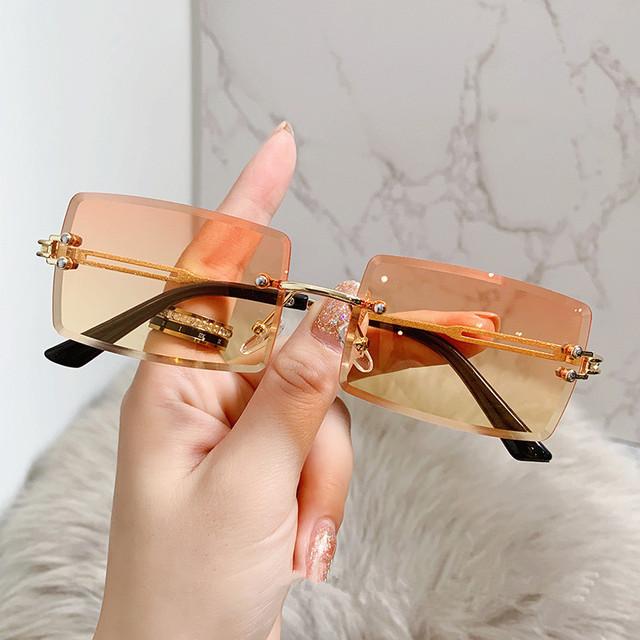 Buy Vintage Fashion Sunglasses for Women Rimless Frameless Rectangle Shades Gradient UV400 ...