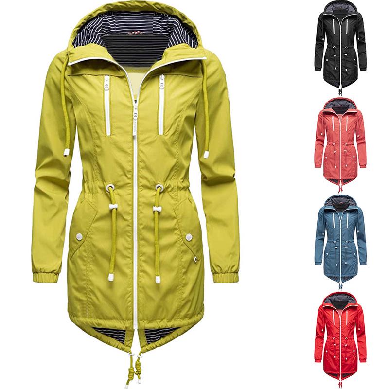 Buy CALOFE Women 'S Hooded Jacket With Drawstring Zipper Coat Solid ...