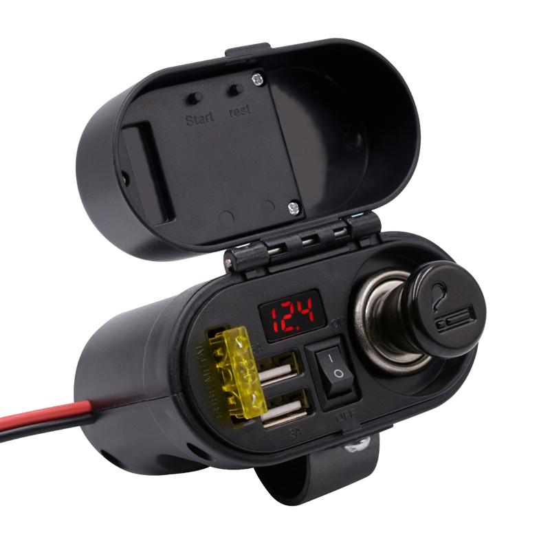 Buy Motorcycle Cigarette Lighter Socket Dual USB Quick Charger Voltage ...