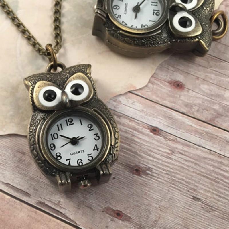 Buy Vintage Bronze Owl Pocket Watch Necklace Woodland Small Owl ...