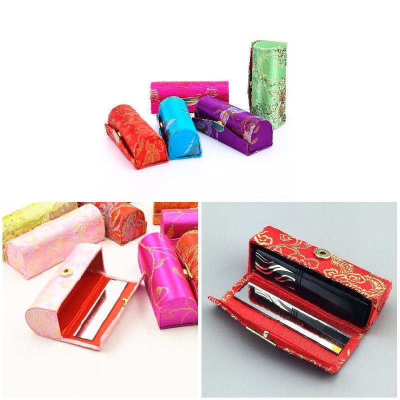 Buy Fabric Holder Printed Silky with Mirror Case Satin Lip Box Floral ...