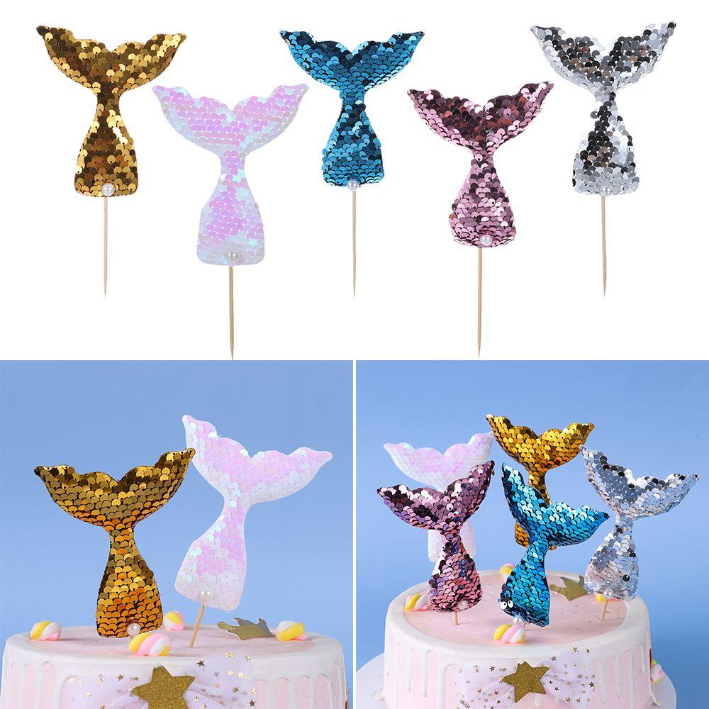 Decorations Mermaid Cupcake Toppers Glitter Mermaid Tails Gold Mermaid ...