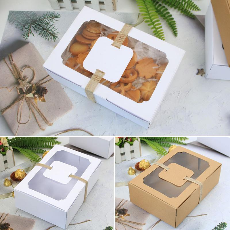 Buy 12PCS Cookies Treats Box Clear Window Kraft Paper Gift Box PVC ...
