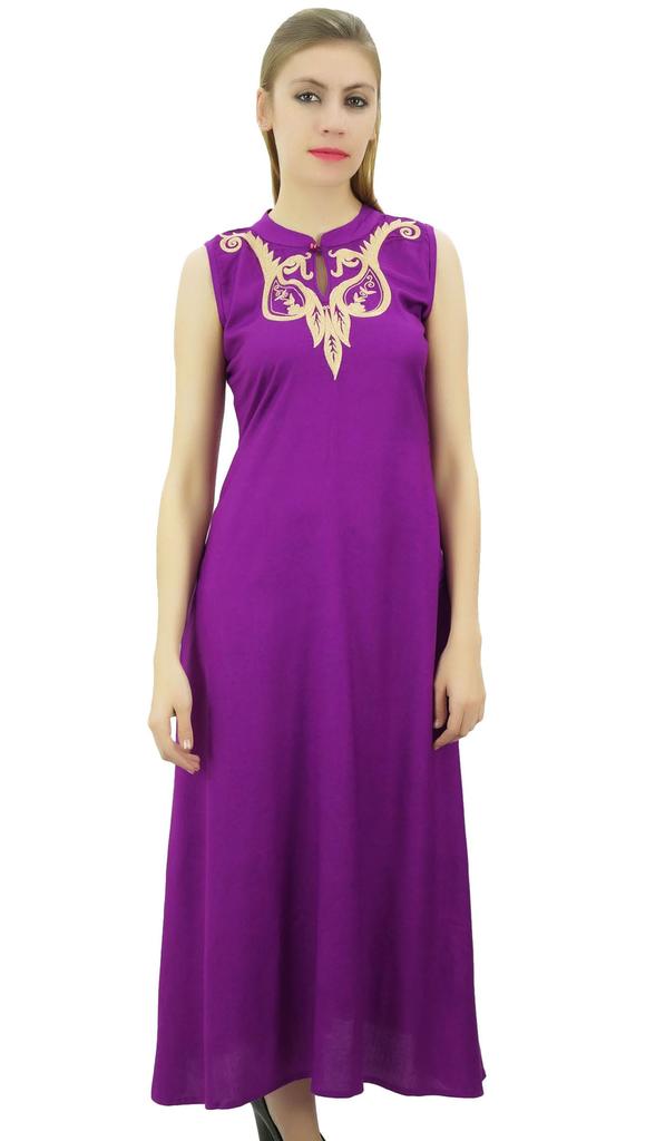 Buy Bimba Womens Purple Chic Embroidered Maxi Sleeveless Casual ...