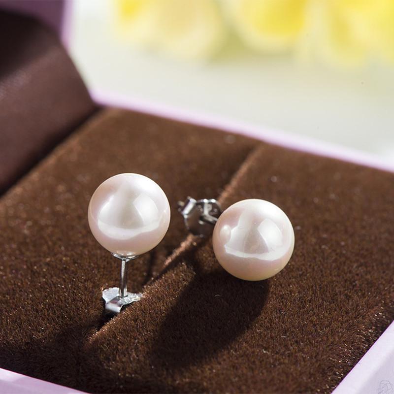 Buy 1 Pair Pearl Earring Plating Round Stud Prime Durable Sliver Pearl ...