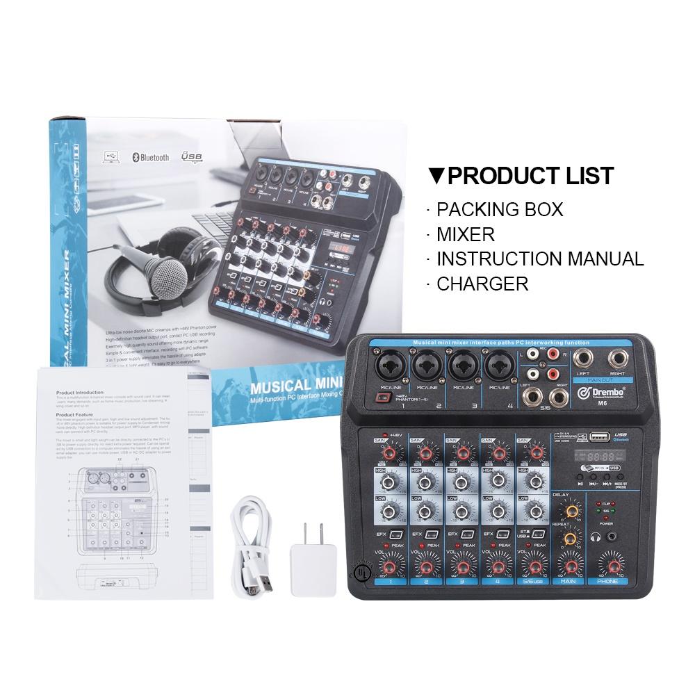 Buy Protable Mini Mixer Audio DJ Console with Sound Card, USB, 48V ...