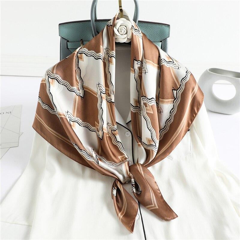 2021 New Plaid Scarf Silk Square Foulard Hijab Female Neck Wraps Print ...