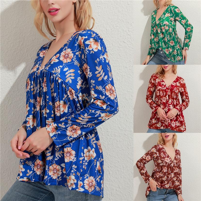 Boho Bohemian Women's T-shirts Plus Size Tops Autumn Flower V-neck ...