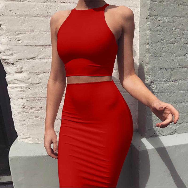 Buy Women Sexy 2 Piece Bodycon Two Piece Crop Top Rounded Collar ...