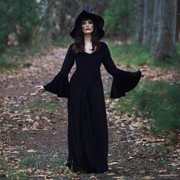 Buy Dark Magic Sorcerer Witch Black Dress Autumn Long Sleeve Strega ...