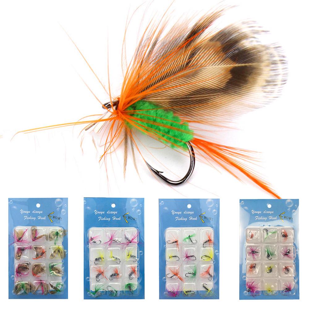 12pcs Fishing Trout Fly Fishing Flies Wet Dry Nymph Buzzers Fly Hooks ...