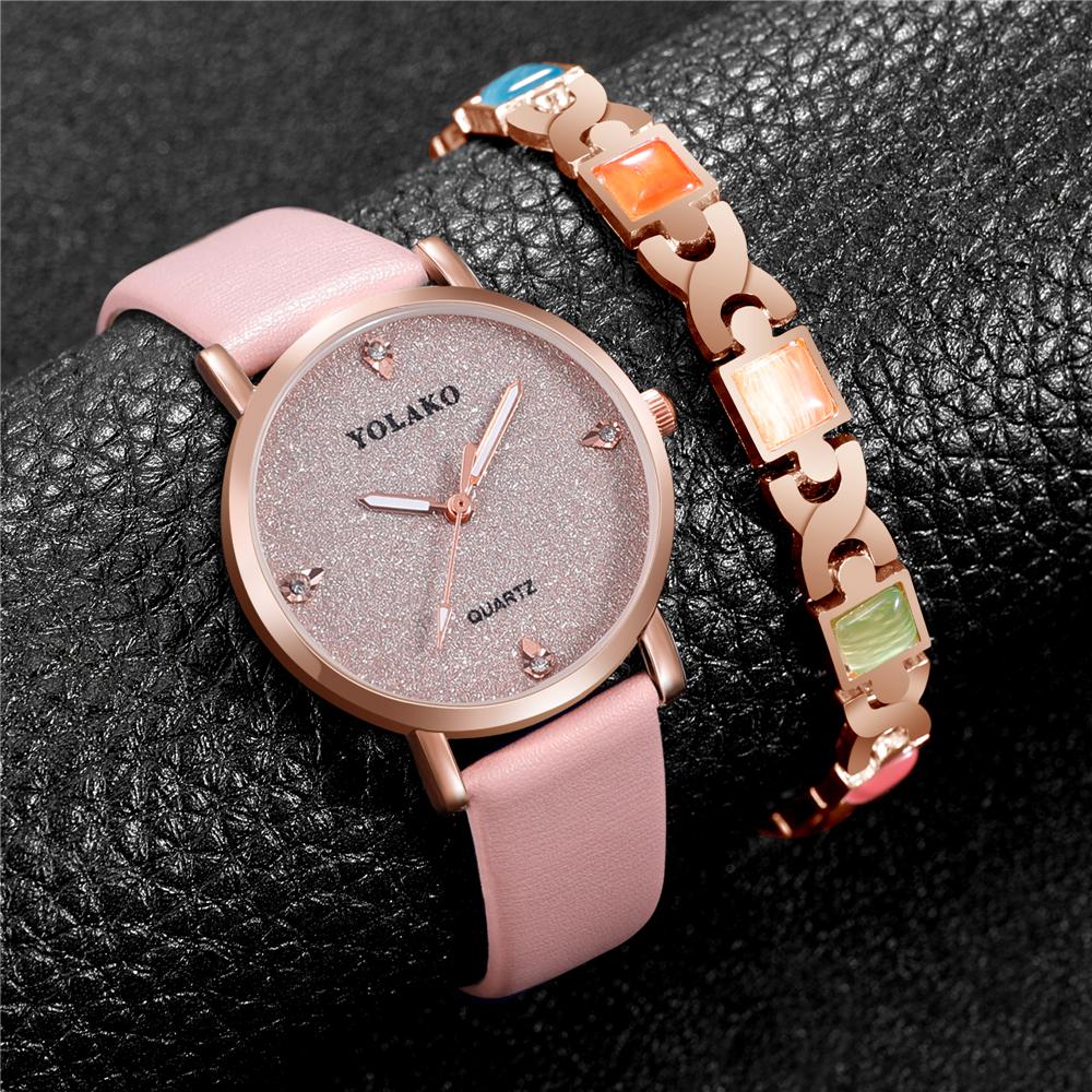 Buy Fashion Ladies Watch Set Luxury Rose Gold Quartz Watch Leather ...