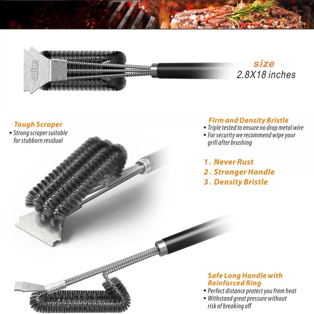 Cheap Grill Brush and Scraper with Deluxe Handle, Safety Wire Grill ...