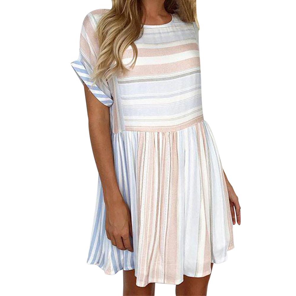 Buy Women's Sexy Stripe Printing Short Sleeve Mini Princess Dress at ...