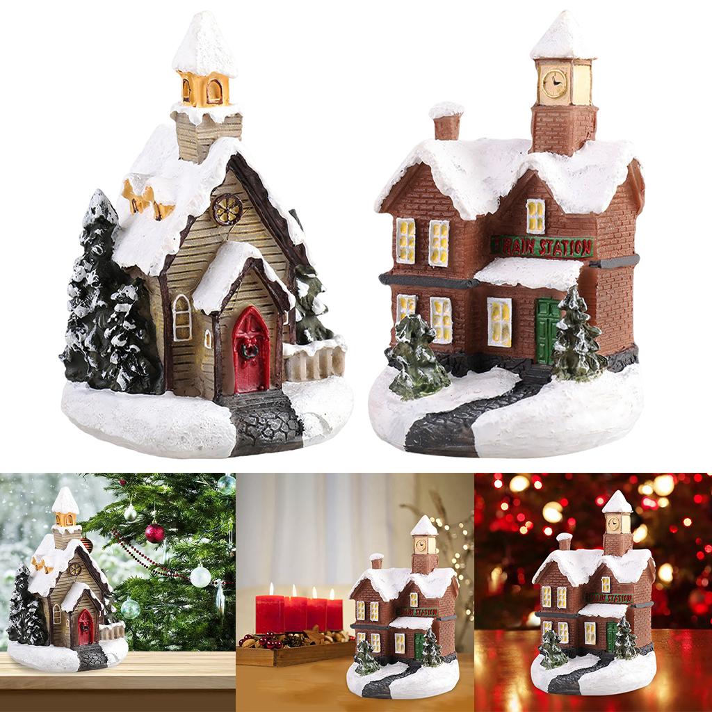 Satın alın 2pcs Resin Christmas Scene Snow House LED Village Set ...