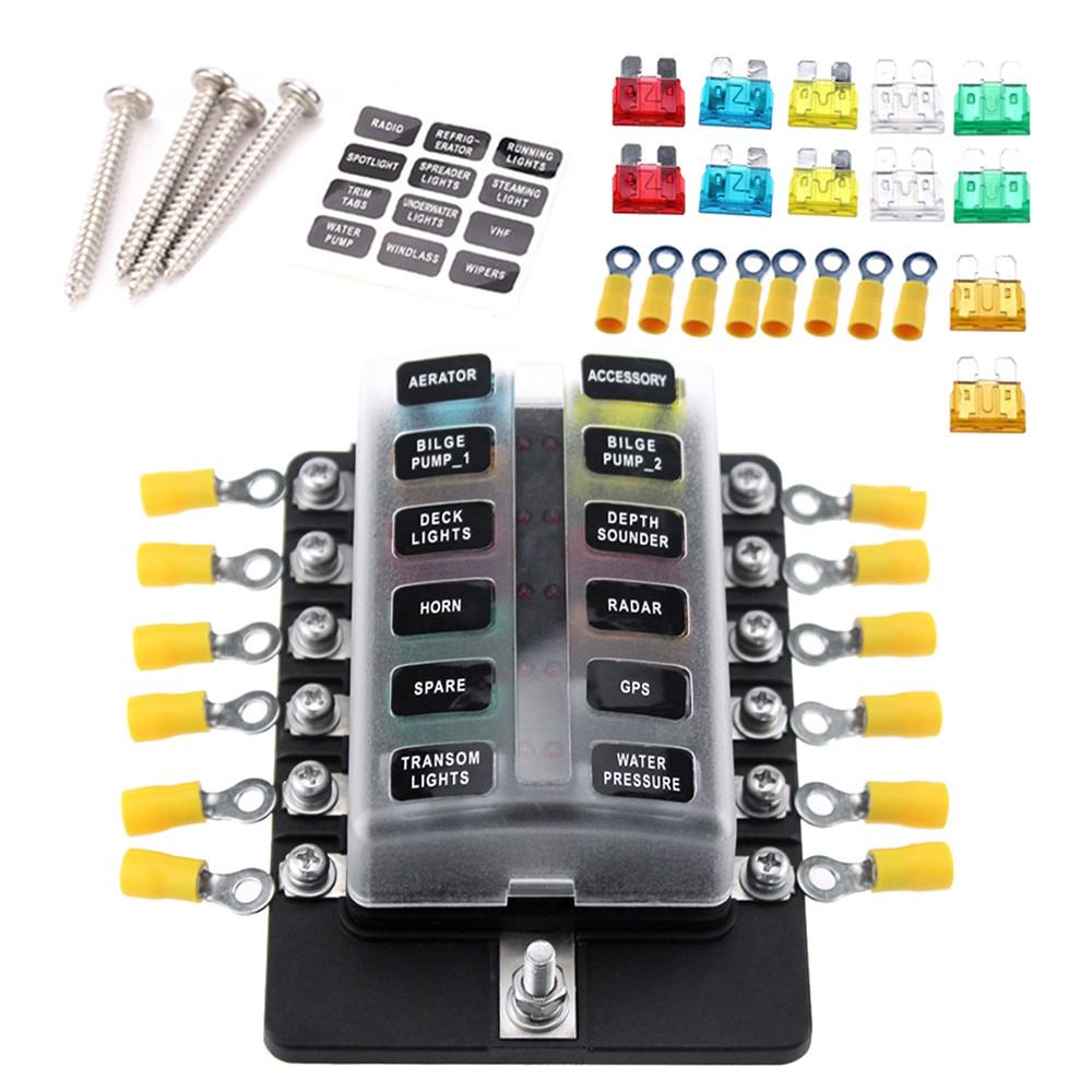 Blocks with Red LED Indicator 10Pcs Fuses 10Pcs Terminals for Car Boat ...