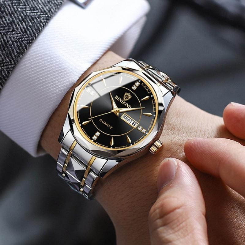 Buy BINBOND Men's Luxury Gold Quartz Business Watch Rhombus Stainless Steel Diamond Dial Watches ...