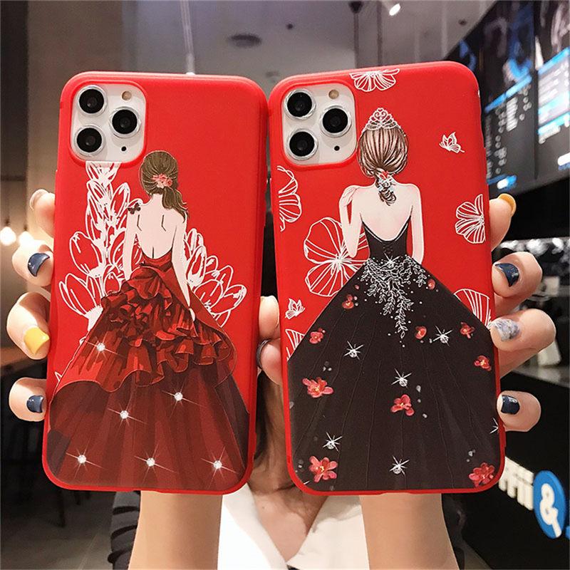 TPU Red Dress Girl Back Pattern Phone Case Cover for iPhone 6 7 8 Plus ...