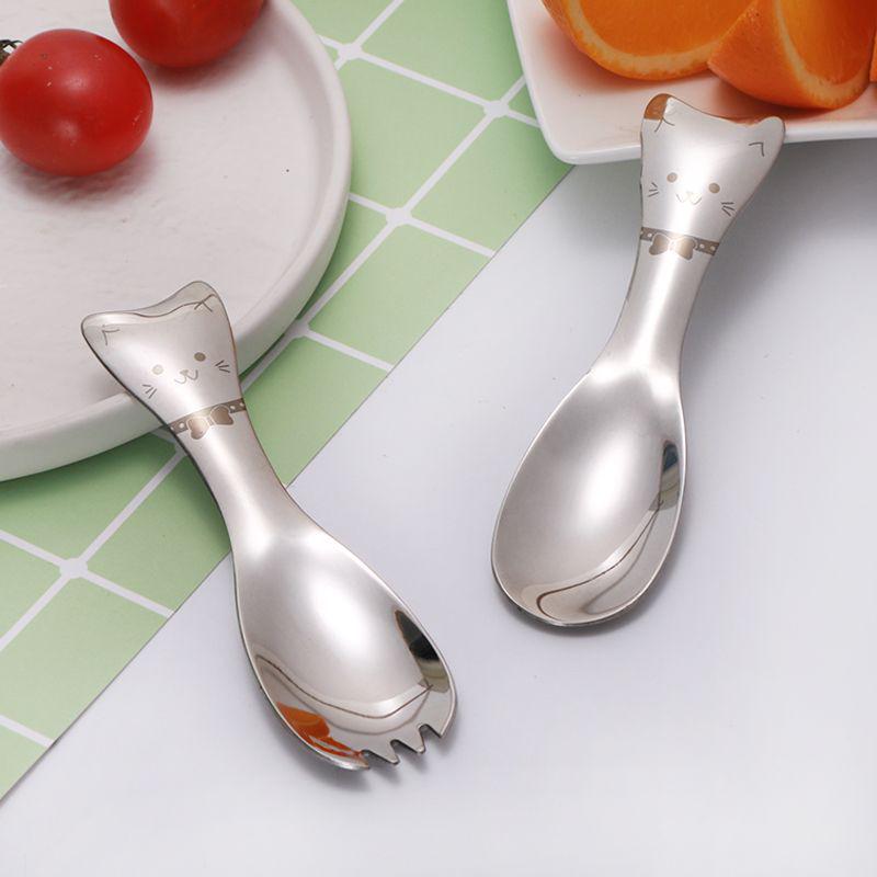 Stainless Steel Creative Cute Cat Children Cartoon Fork Spoon uygun ...