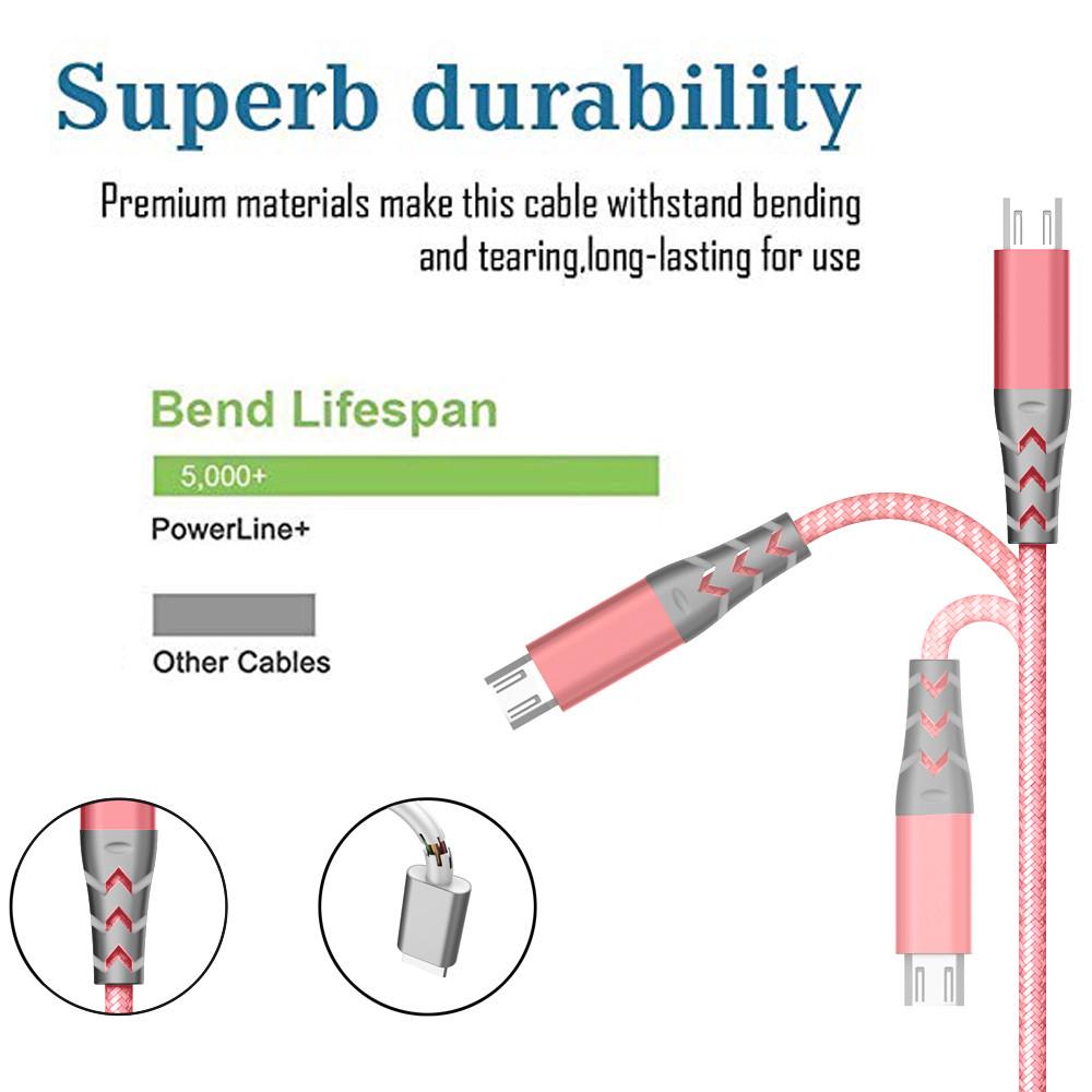 Buy Micro USB Fish Tail Braided Durable Cable Data Fast Charging For ...